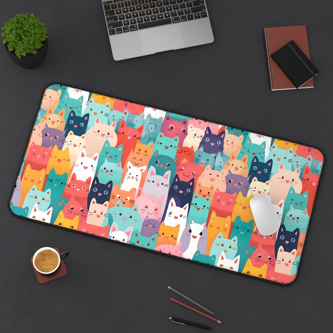 Cartoon Cats Desk Mat, Goofy Cats Mouse Pad, Desktop Work Pad, Multiple Sizes, Non-slip Woven ...
