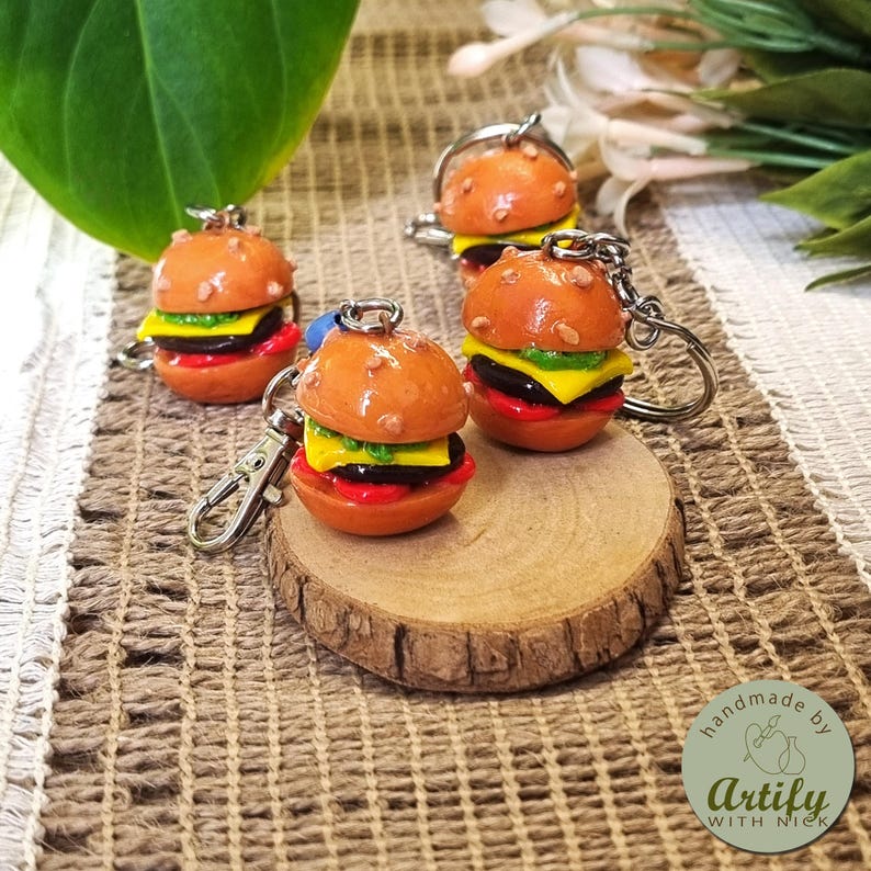 Handmade Polymer Clay Burger Keychain, Food Charm - Etsy UK
