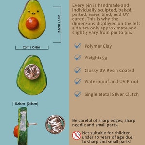 Handmade Avocado Clay Pin, Polymer Clay Pin, Cute Avocado Pin, Handmade ...