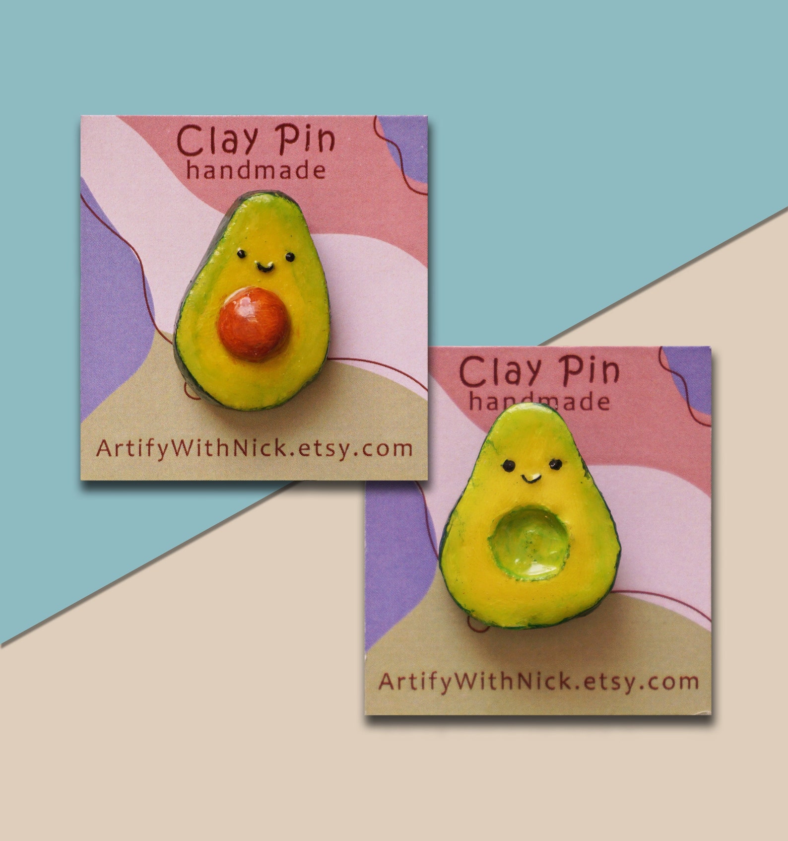 Handmade Avocado Clay Pin, Polymer Clay Pin, Cute Avocado Pin, Handmade ...
