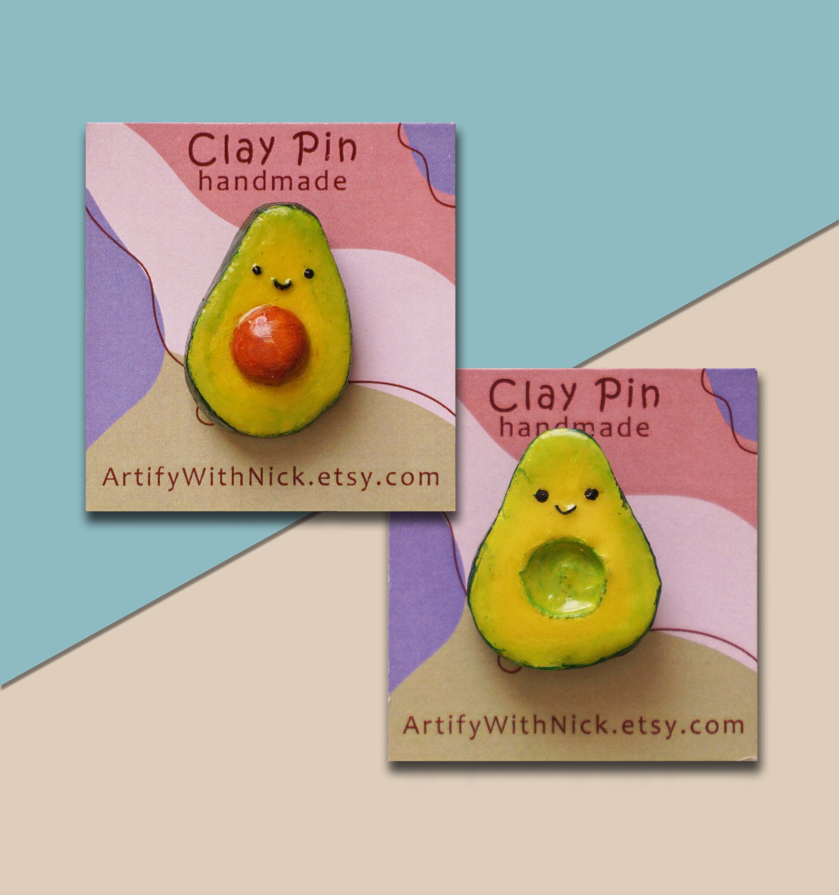 Handmade Avocado Clay Pin, Polymer Clay Pin, Cute Avocado Pin, Handmade ...