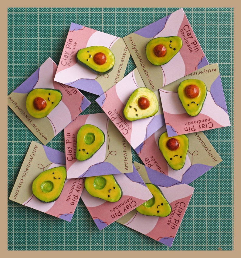 Handmade Avocado Clay Pin, Polymer Clay Pin, Cute Avocado Pin, Handmade ...