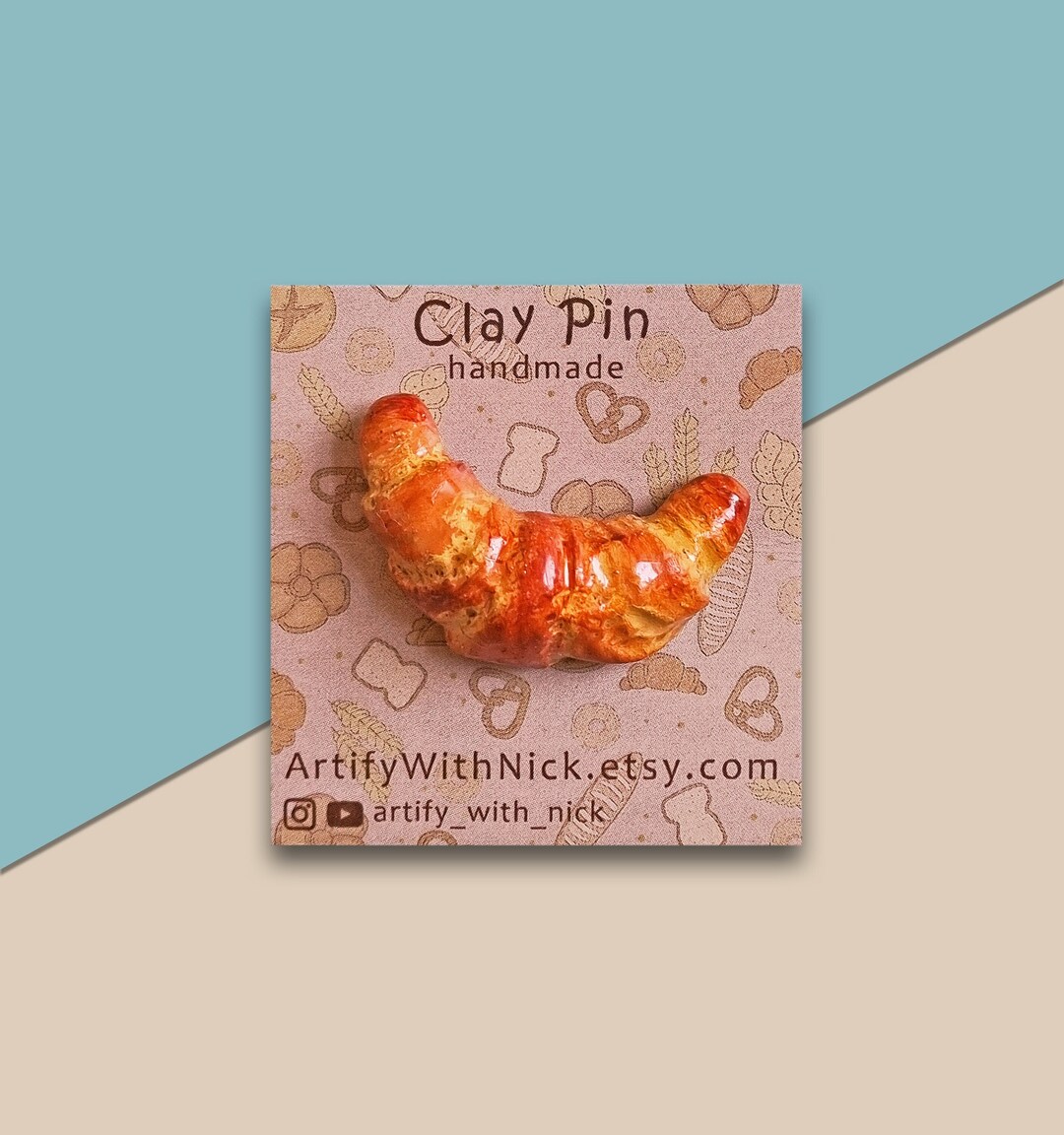Handmade Croissant Pin: Polymer Clay Brooch, Rucksack Pin - Etsy