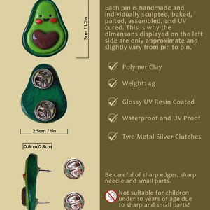 Handmade Avocado Clay Pin, Polymer Clay Pin, Cute Avocado Pin, Handmade ...