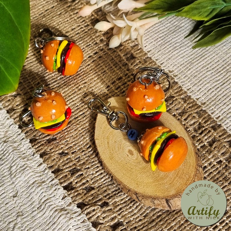 Handmade Polymer Clay Burger Keychain, Food Charm - Etsy UK