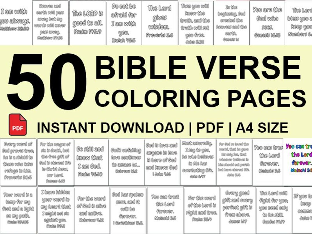 50 Bible Verse Coloring Pages Christian Coloring Sheets Hand-lettered ...