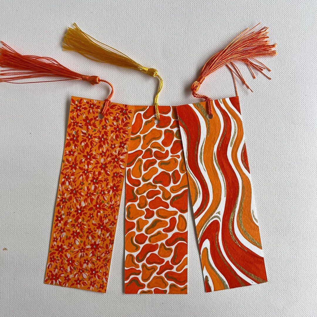 Orange Abstract Bookmarks set of 3 Handmade Bookmarks - Etsy