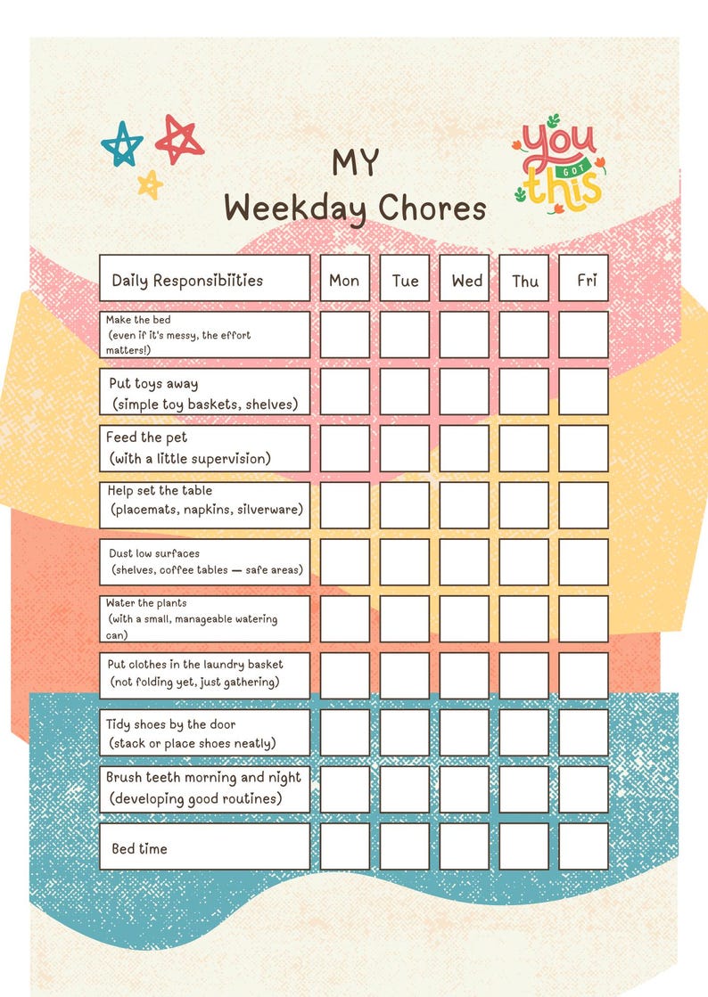 My Weekday Chores – Kids Printable Chore Chart A4 PDF - Etsy