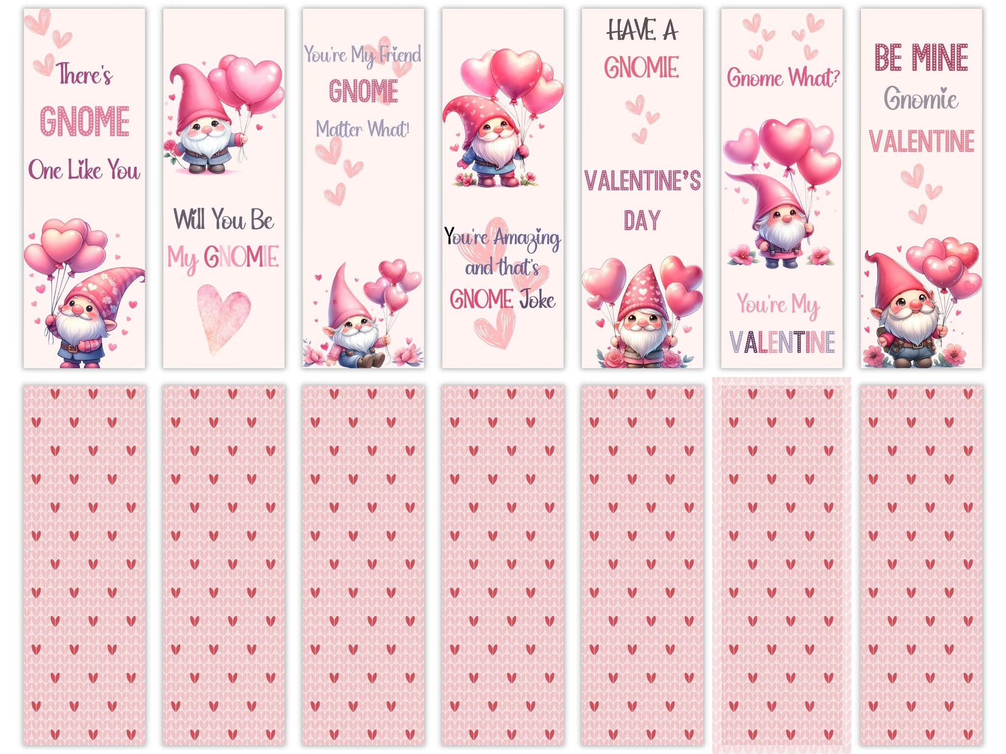 Valentine Gnome Printable Bookmarks and Cards, Children Valentine Party ...