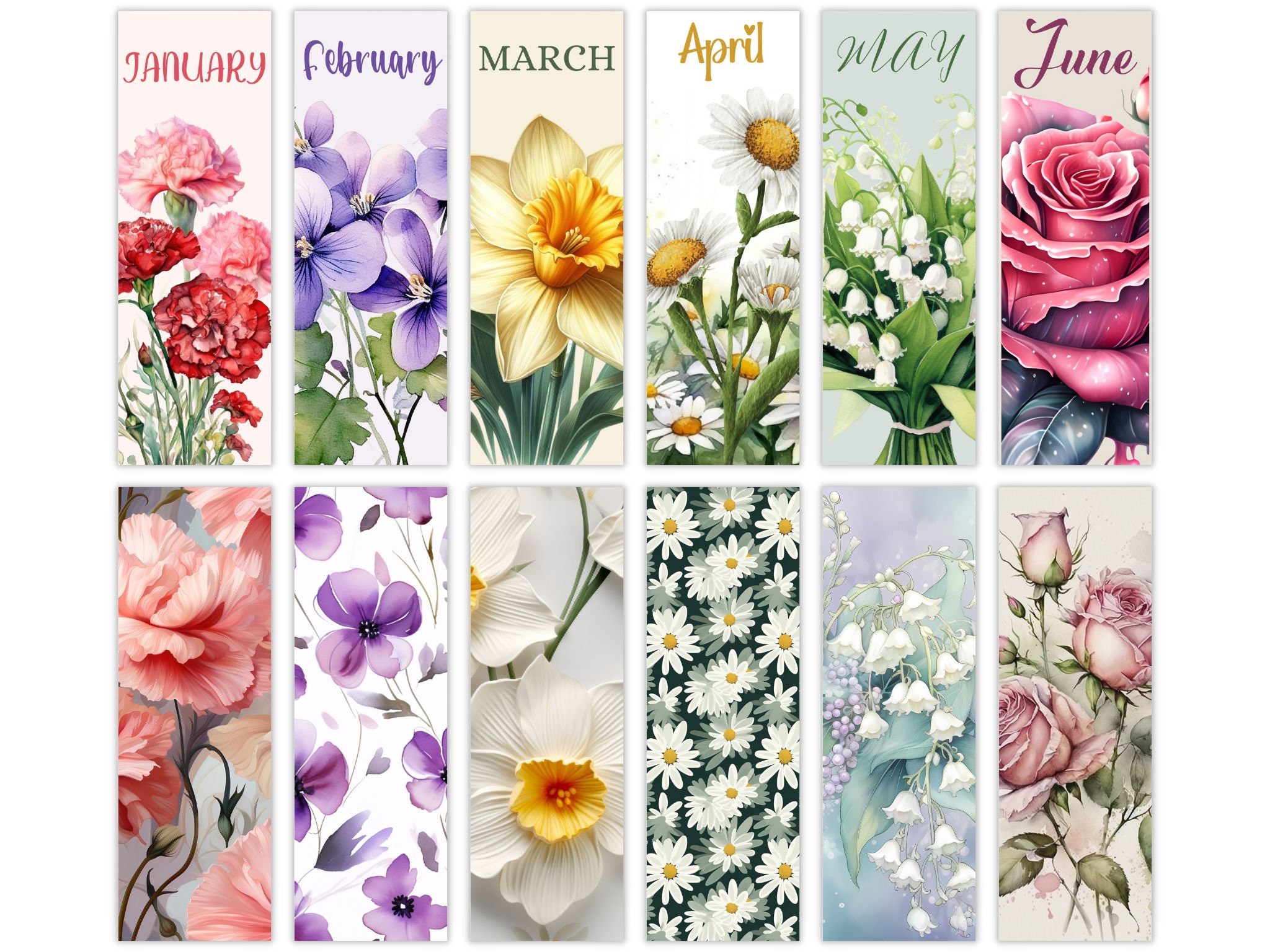 Birth Month Flower Printable Bookmarks, 12 Book of the Month Birth ...