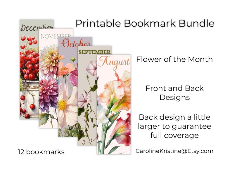 Birth Month Flower Printable Bookmarks, 12 Book of the Month Birth ...