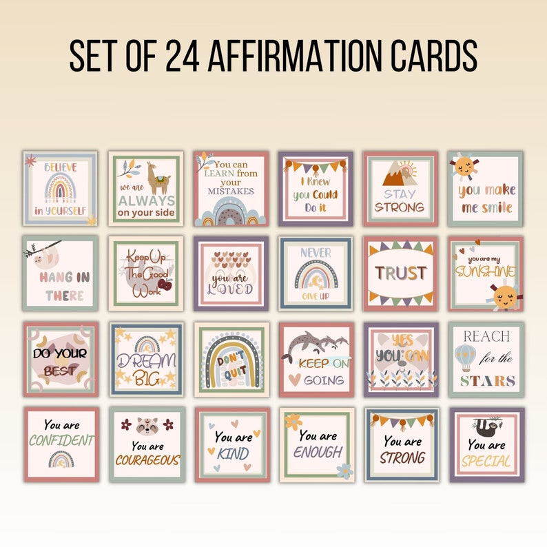 Kids Digital Affirmation Cards, Printable Kids Daily Affirmation Cards ...