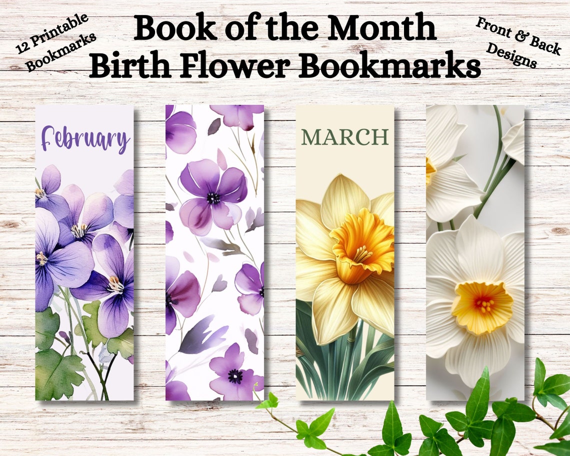 Birth Month Flower Printable Bookmarks, 12 Book of the Month Birth ...