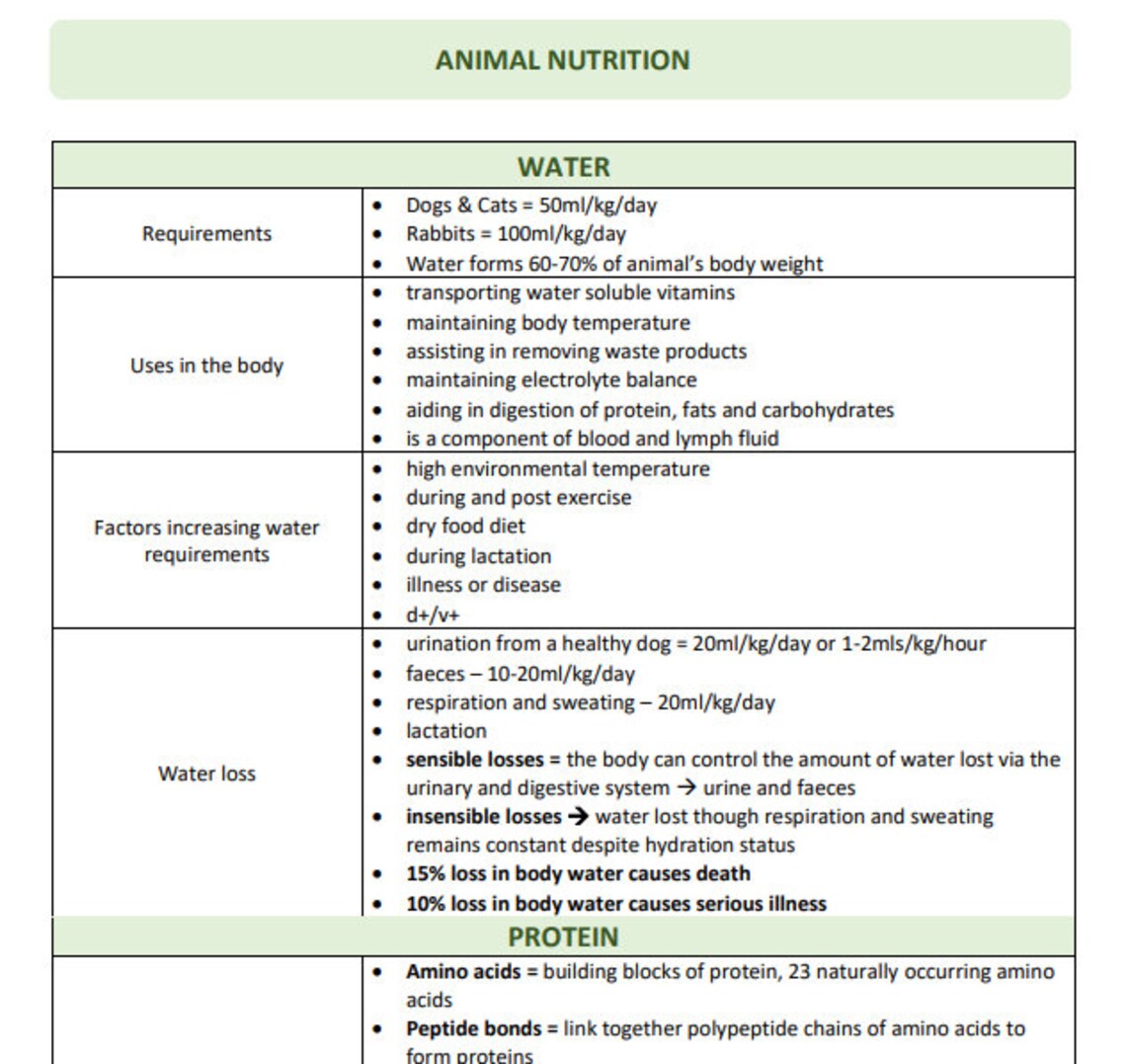 Animal Nutrition Revision Notes - Etsy