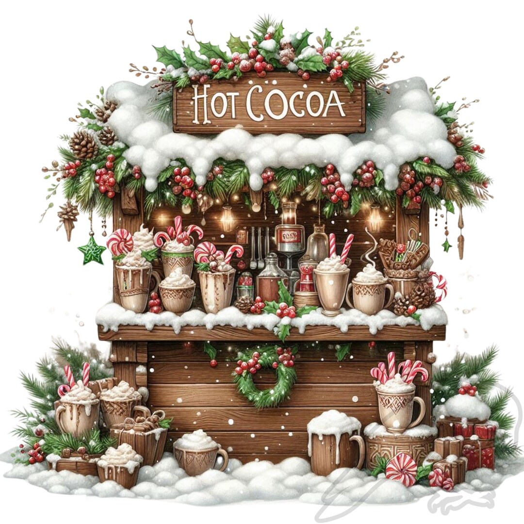 Watercolor Hot Cocoa Christmas Clipart: 10 PNG Images (digital Download ...