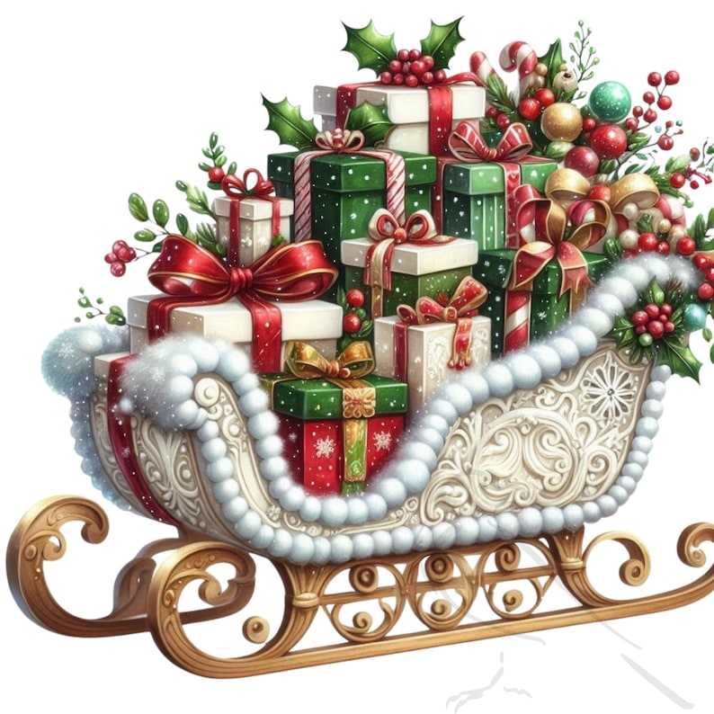 Santa Sleigh Christmas Clipart: Festive PNG Images (digital Download ...