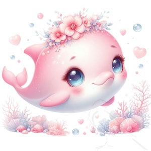 Pink Dolphin - Under the Sea - Png - Instant Download - Kids Clipart ...