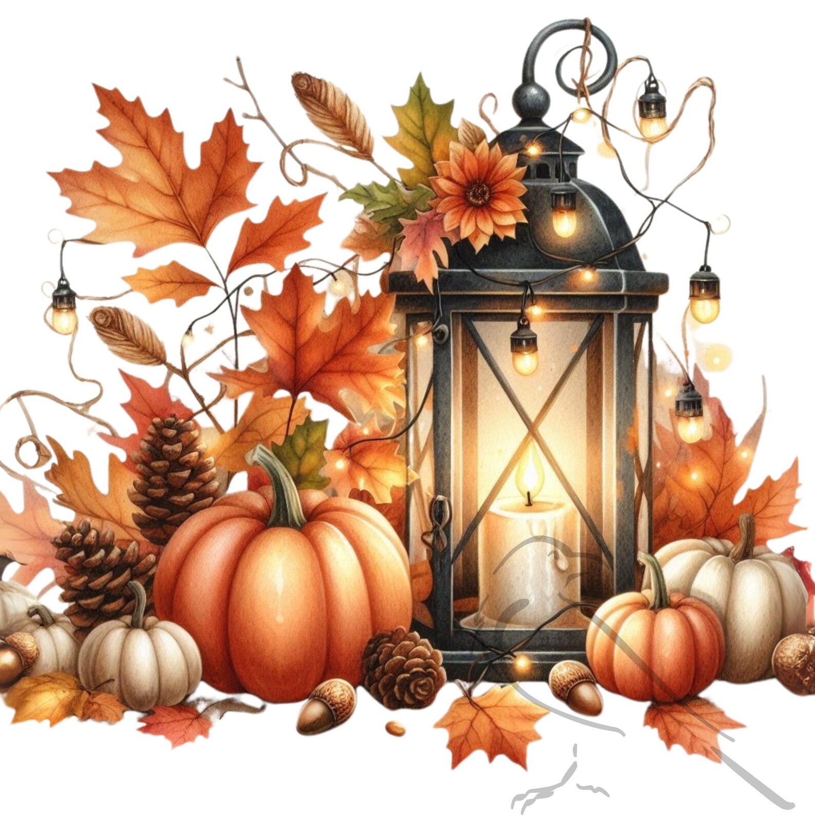 Autumn Clipart Set: Fall PNG Images, Lamppost Designs (commercial Use ...