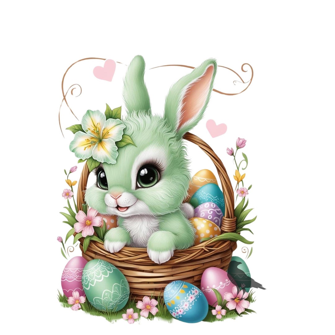 Happy Easter, Easter Bunny Clipart Set of 28, Transparent Background ...