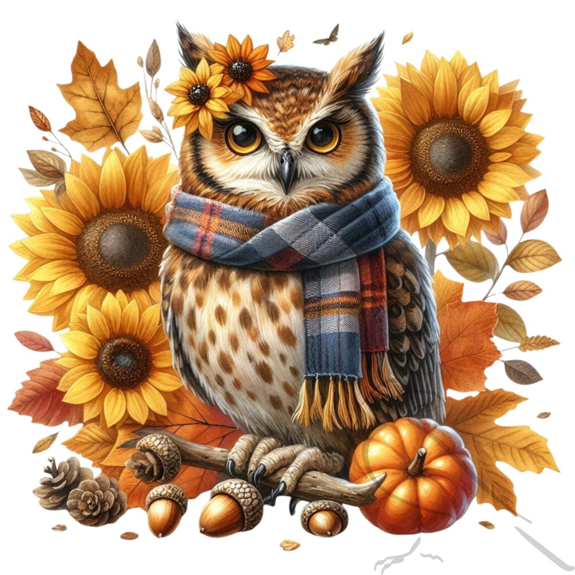 Autumn Clipart Set: Watercolor Fall Graphics, Owls, Pumpkins (PNG ...