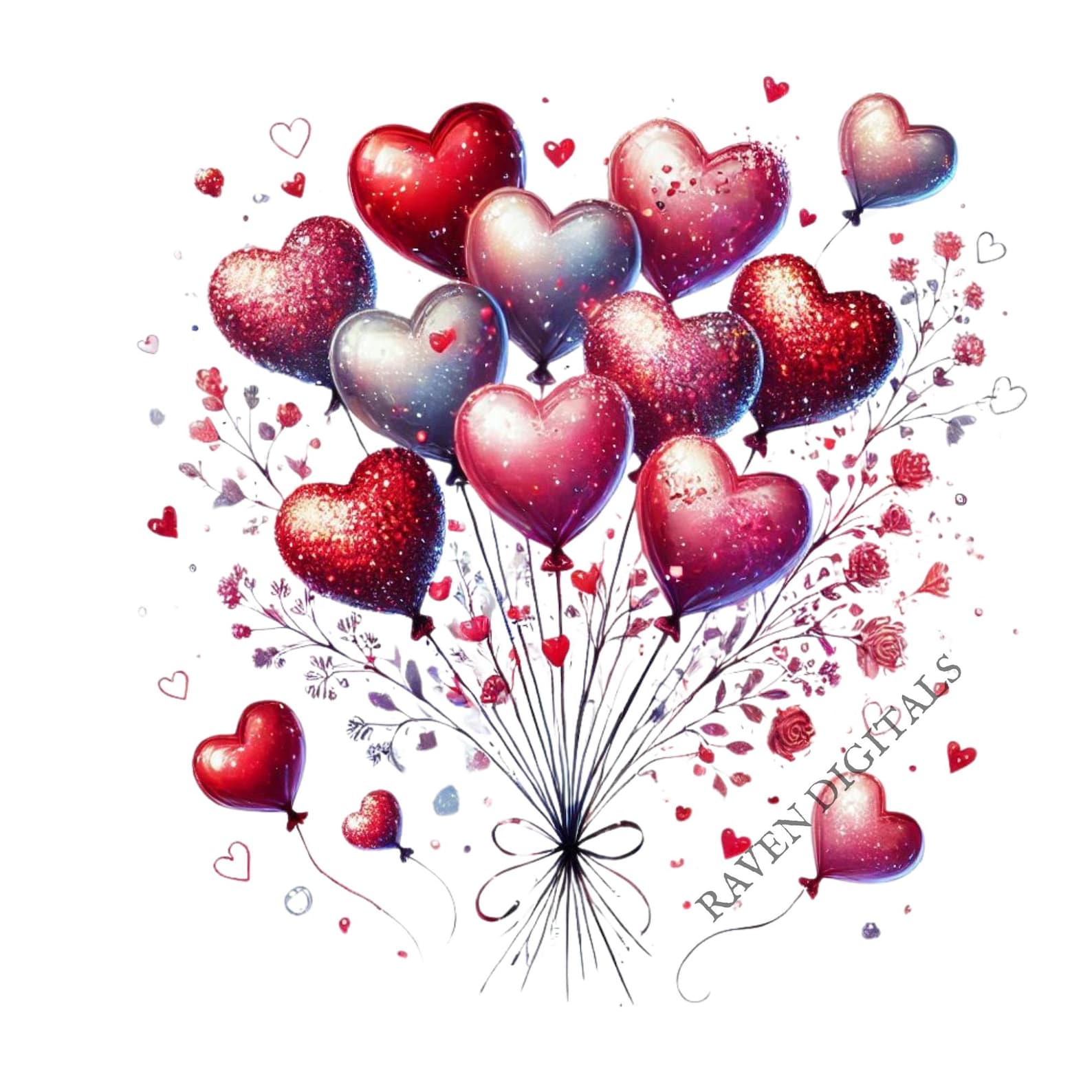 Watercolor Valentine Hearts PNG - Heart Balloons Clipart Transparent ...