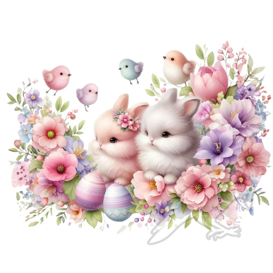 Watercolor Easter Bunny Clipart: Floral Egg PNG Bundle Set of 13 ...