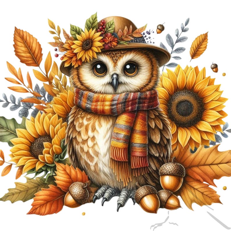 Autumn Clipart Set: Watercolor Fall Graphics, Owls, Pumpkins (PNG ...