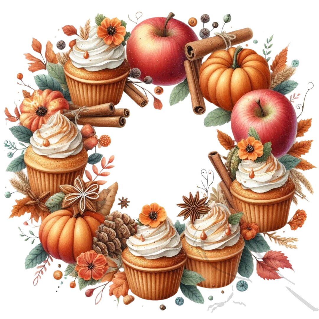 Fall Baking Wreath Clipart: Autumn PNG Images (digital Download) - Etsy