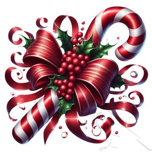 Candy Cane Christmas Clipart: Watercolor PNG Set (digital Download ...