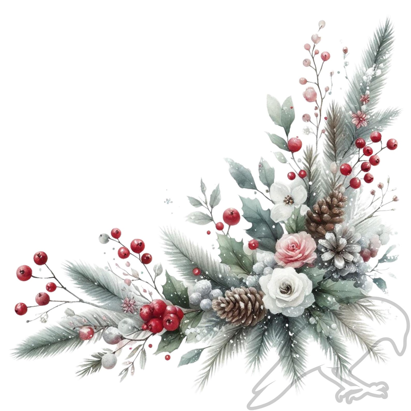 Christmas Clipart PNG, Floral Clipart, Border Florals, 13 Commercial ...