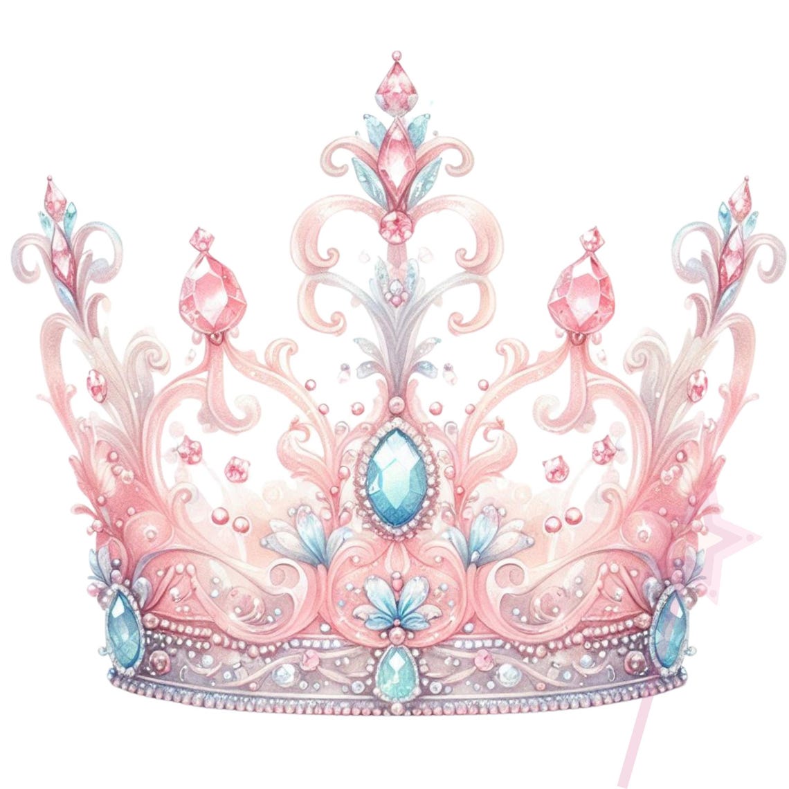 Pink Princess Crown Clipart: Watercolor Tiara PNG Set - Etsy