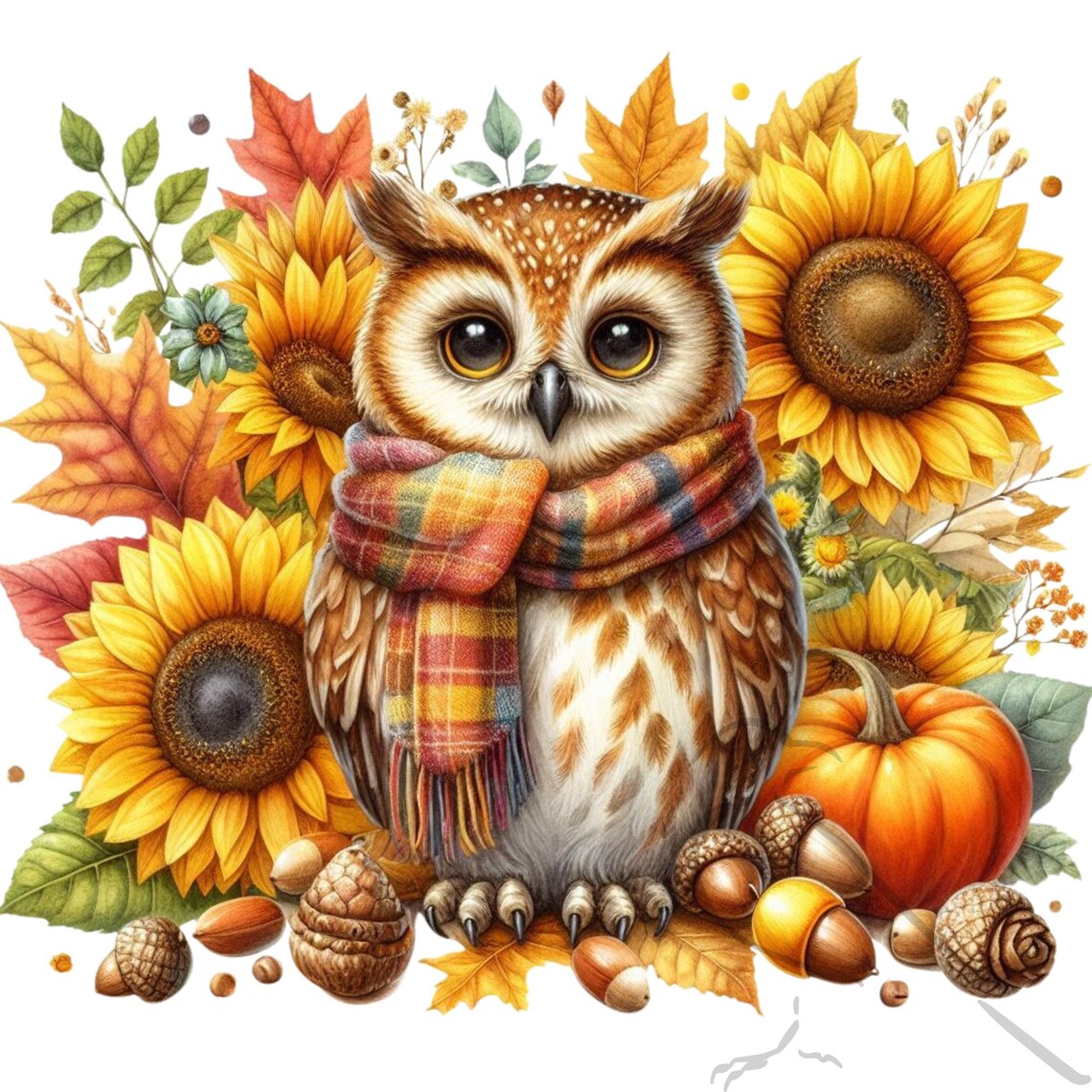 Autumn Clipart Set: Watercolor Fall Graphics, Owls, Pumpkins (PNG ...