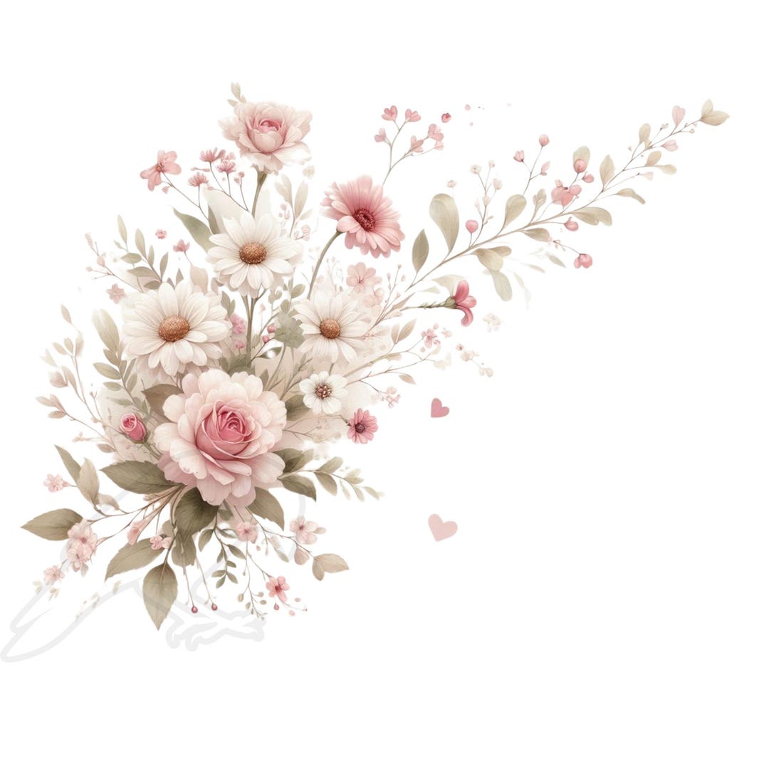 Watercolor Valentine Floral Border Clipart: Set of 15 PNG (digital ...