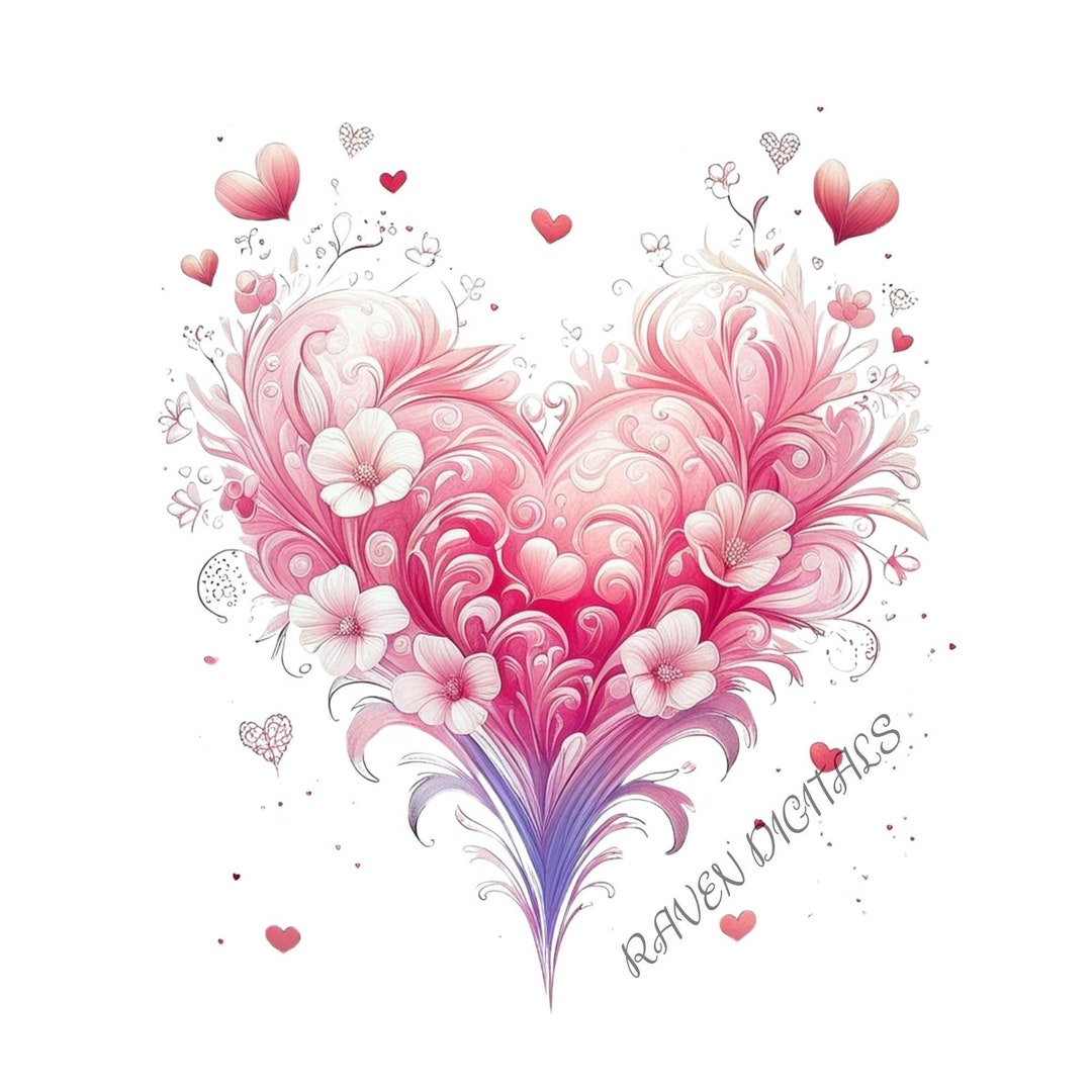 Watercolor Valentine Hearts PNG - Romantic Floral Heart Clipart ...