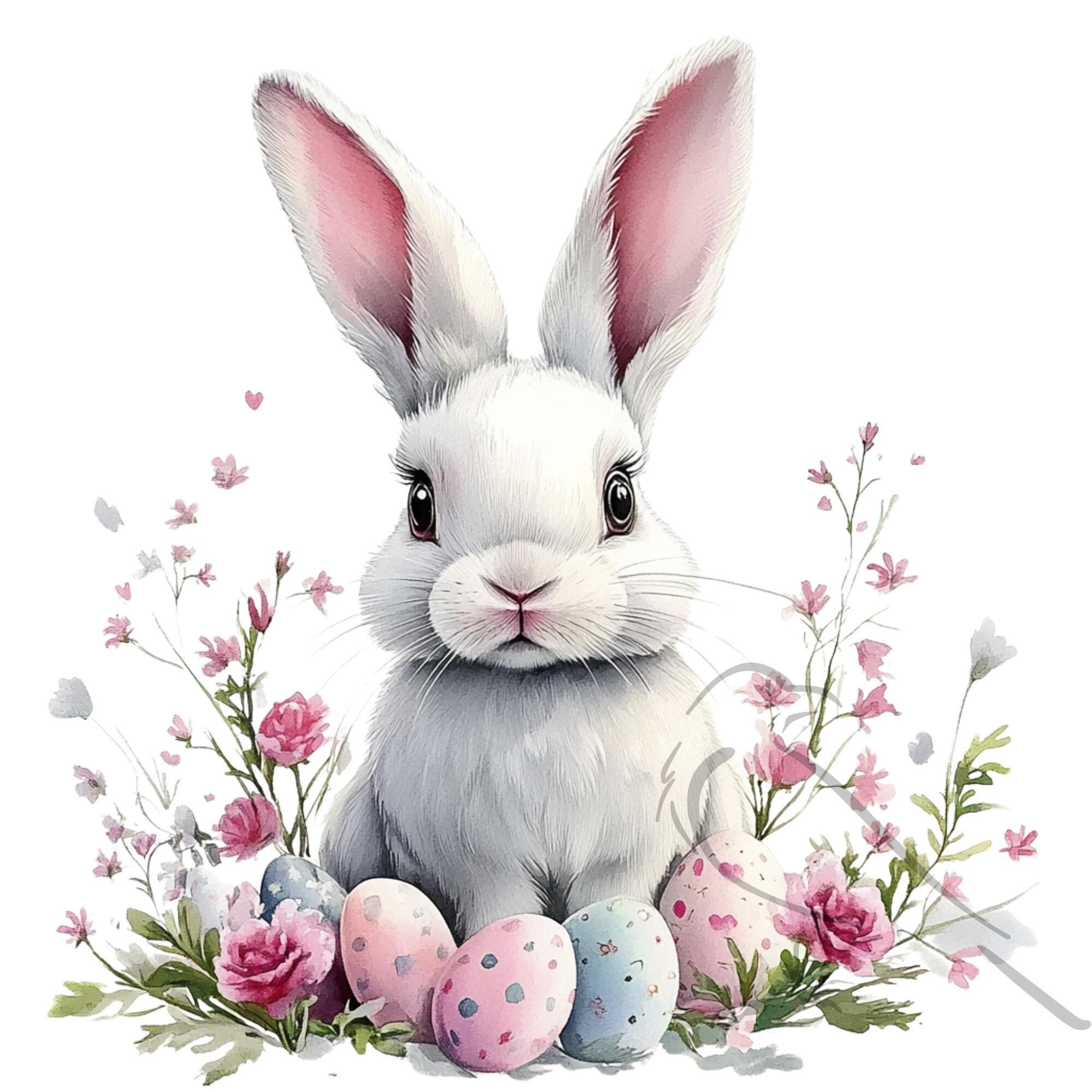 Easter Egg Bunny Watercolor Flowers Bundle - PNG Clipart Set of 20 ...