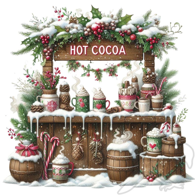 Watercolor Hot Cocoa Christmas Clipart: 10 PNG Images (digital Download ...