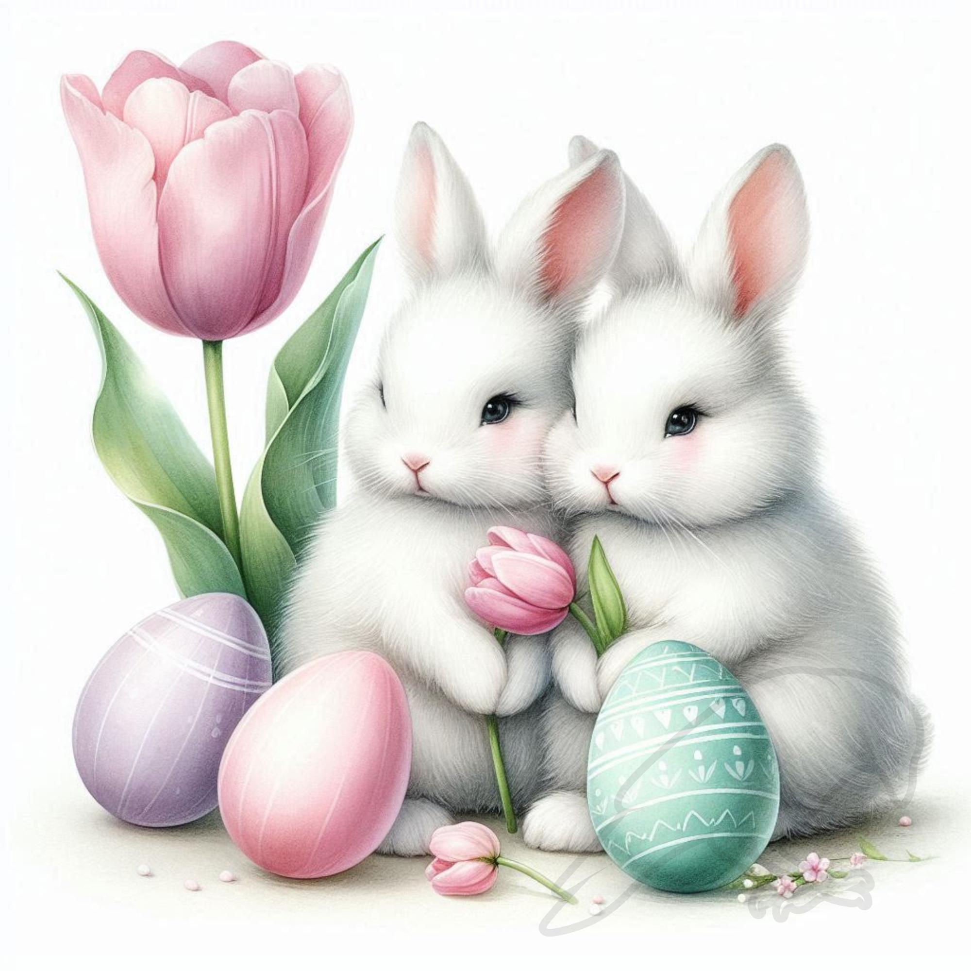 Pastel Easter Bunny Spring Illustration for Stickers and Crafts Set of ...