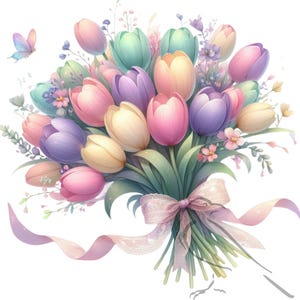 Watercolor Tulips Clipart: Spring Floral PNG Set (29 Files) (digital ...