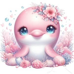 Pink Dolphin - Under the Sea - Png - Instant Download - Kids Clipart ...