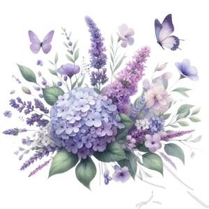 Purple Floral Clipart: Violet Flower Bouquet PNG Set (commercial Use ...