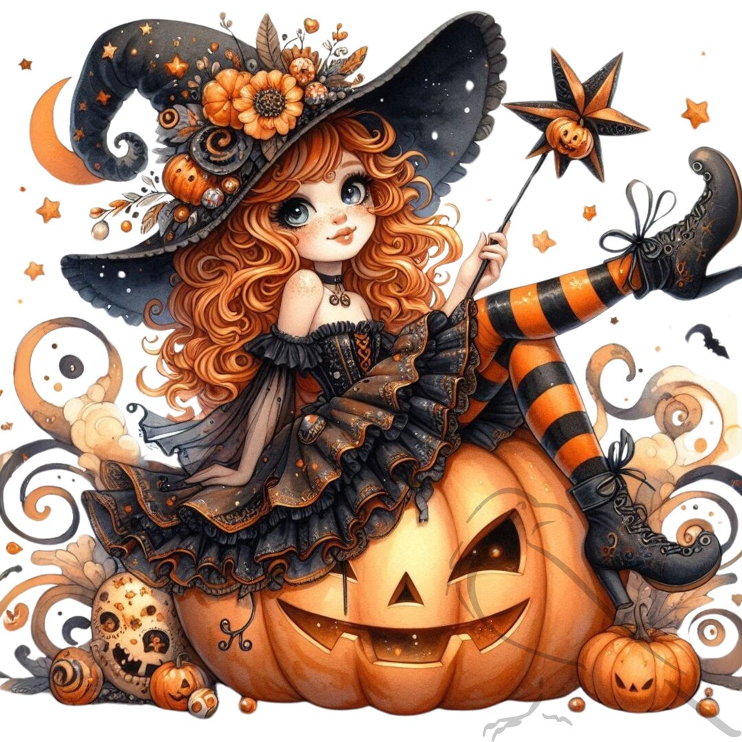 Witch Clipart, Halloween PNG Images, Pumpkins Clipart Set of 14 ...