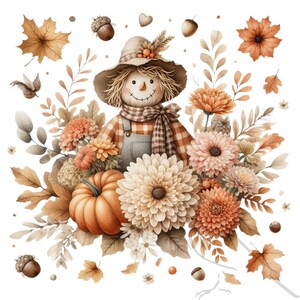 Autumn Clipart, Fall PNG Images , Fall Scarecrow Set of 18 High-quality ...