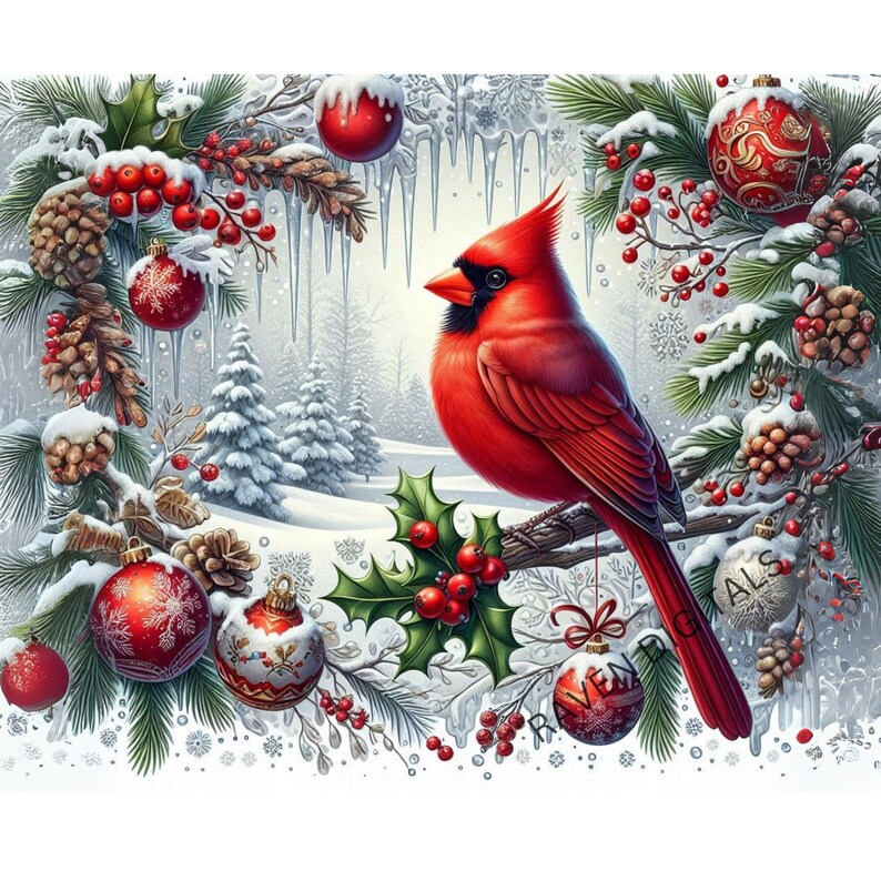 Watercolor Red Cardinal, Clipart Bundle, Red Cardinal, Christmas PNG ...