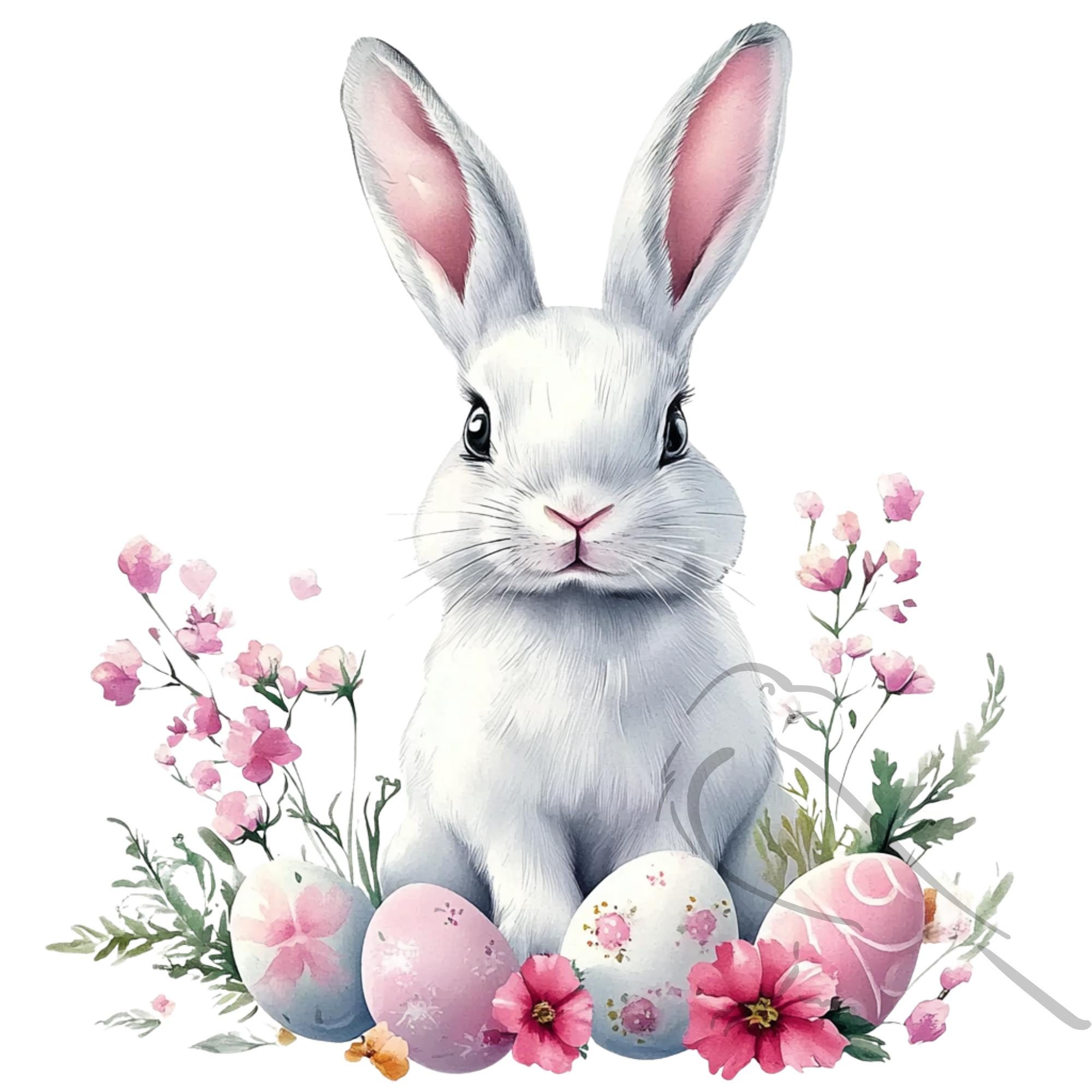 Easter Egg Bunny Watercolor Flowers Bundle - PNG Clipart Set of 20 ...