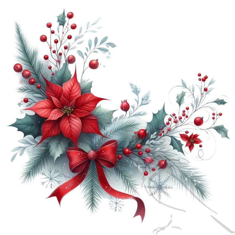 Christmas Clipart PNG, Floral Clipart, Poinsettia Florals, 12 ...