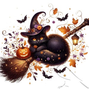 Halloween Clipart, Halloween PNG Images, Black Cat Clipart Set of 17 ...