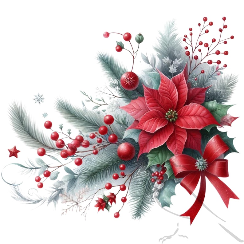 Christmas Clipart PNG, Floral Clipart, Poinsettia Florals, 12 ...