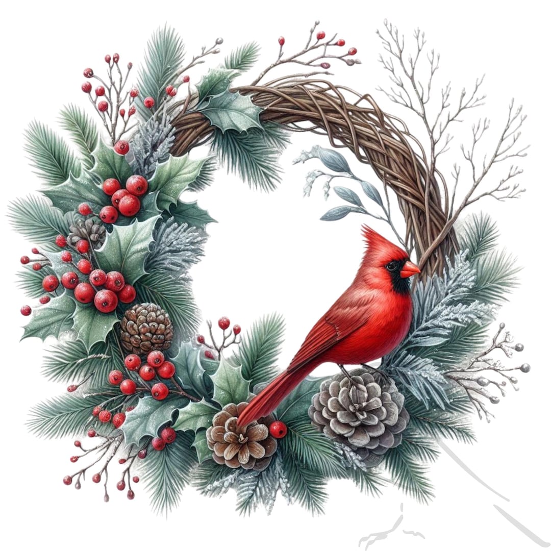 Christmas Clipart, Cardinal Wreath PNG, 12 Commercial Use Designs ...