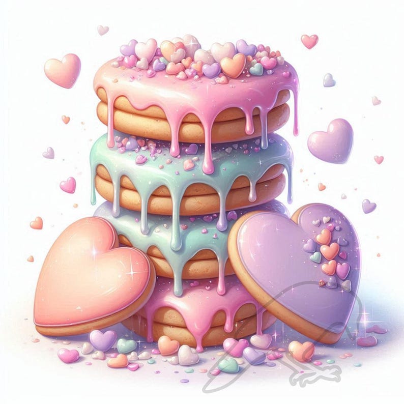 Pastel Watercolor Valentine Clipart: Cookie Hearts (PNG) With ...