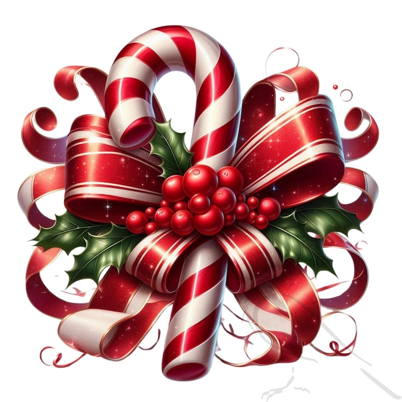 Candy Cane Christmas Clipart: Watercolor PNG Set (digital Download ...